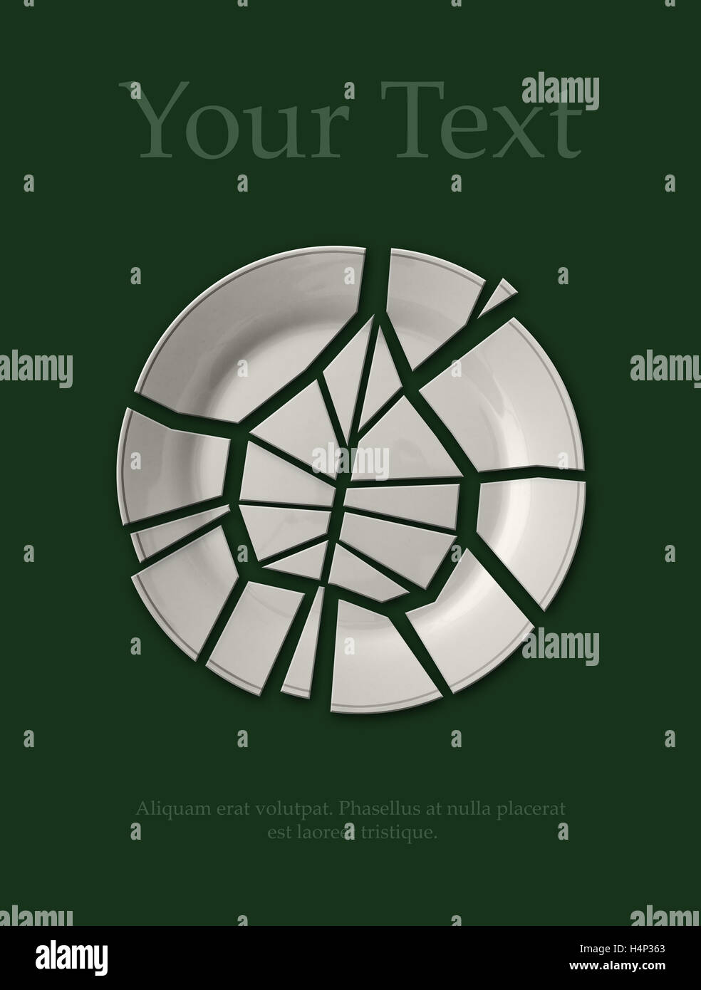 Isolated broken plate in the shape of a leaf on solid color background ...