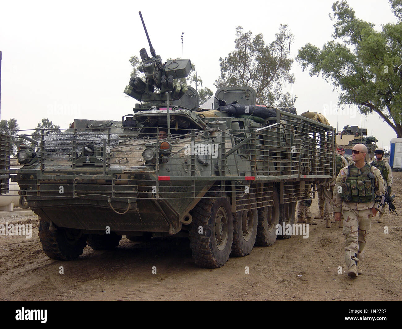 22nd November 2004 U.S. Army soldiers with a column of Stryker ICVs at ...
