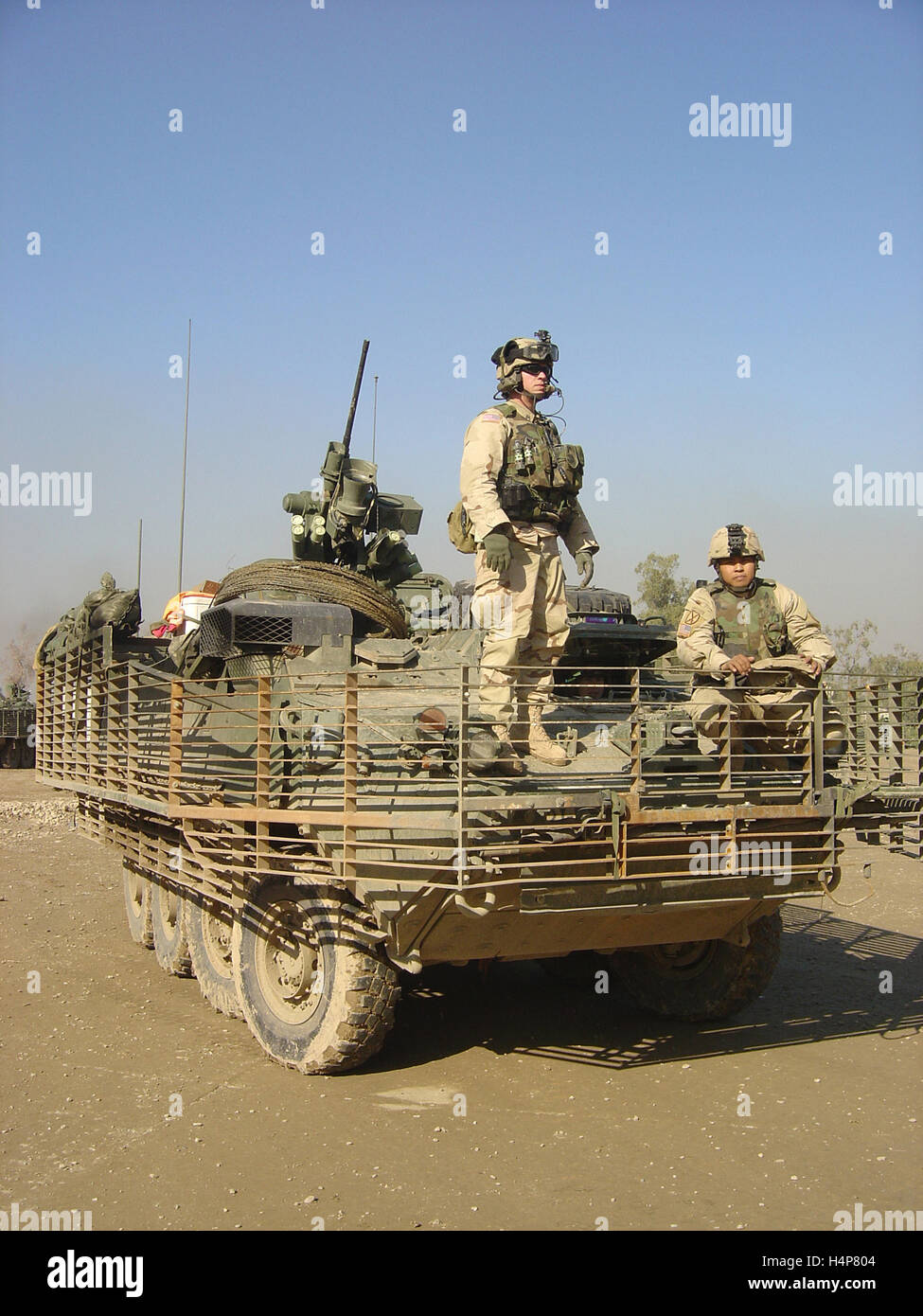 25th November 2004 U.S. Army soldiers on their Stryker ICV at FOB Marez ...