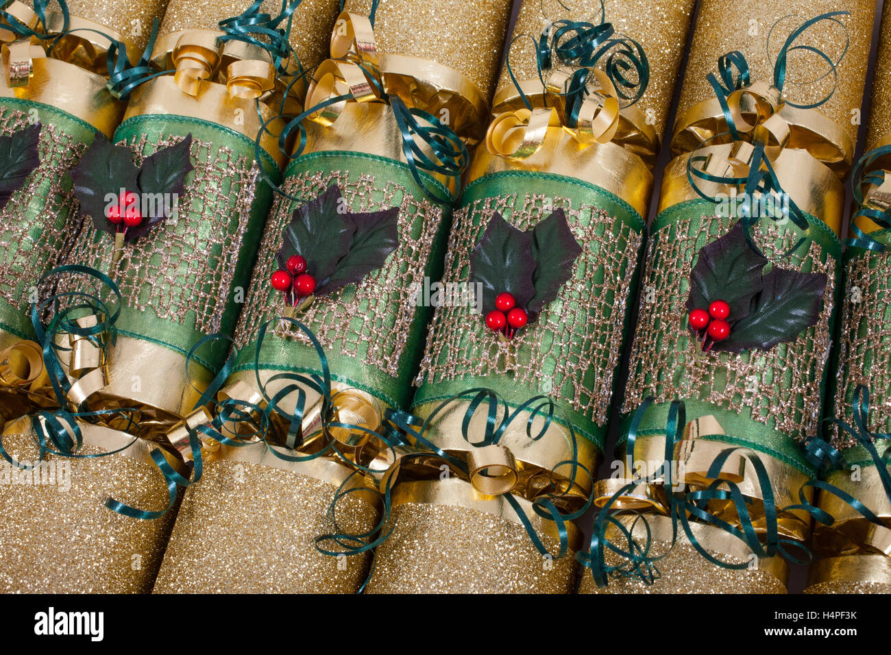 A studio shot of traditional Christmas Crackers or otherwise known as ...