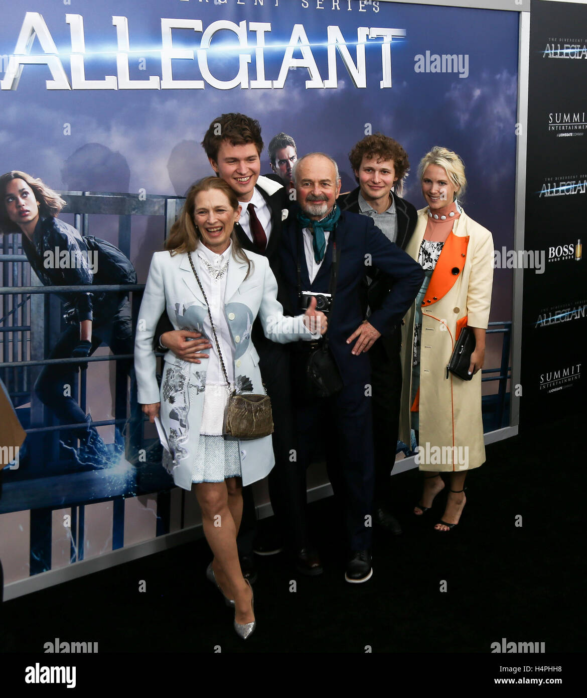 NEW YORK-MAR 14: (L-R) Grethe Barrett Holby, actor Ansel Elgort, Arthur ...