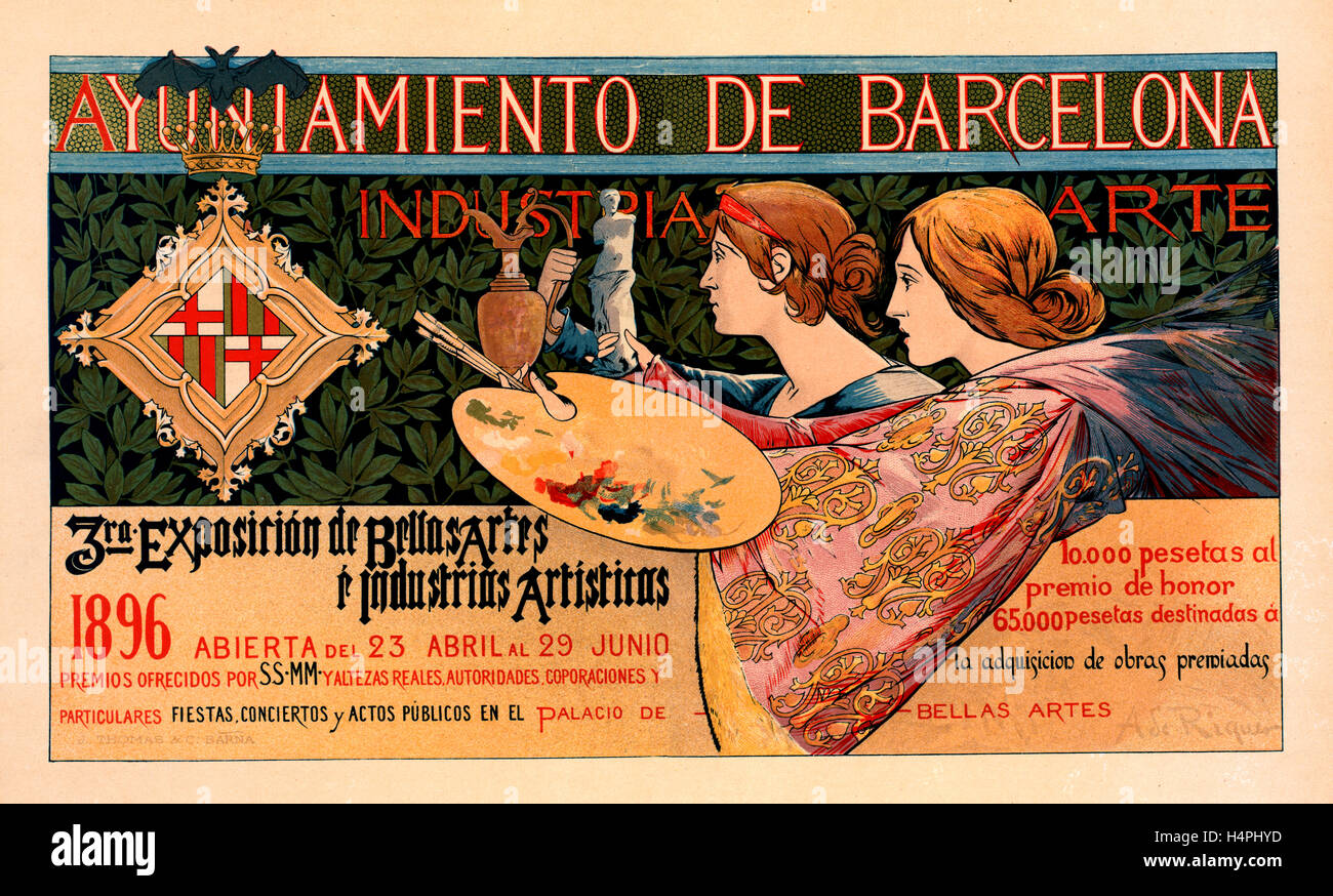 Spanish poster for la Triosième Exposition de Barcelone. Third ...