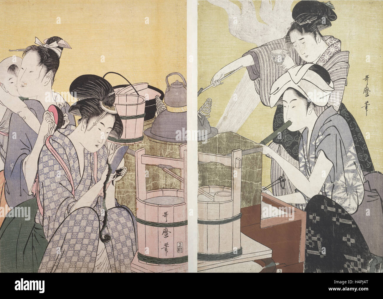 Daidokoro, Kitchen scene, Kitagawa, Utamaro (1753?-1806), Artist ...