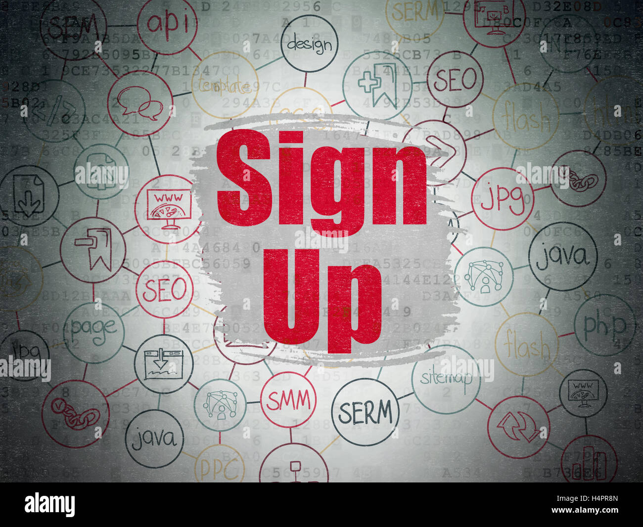 Web development concept: Sign Up on Digital Data Paper background Stock ...