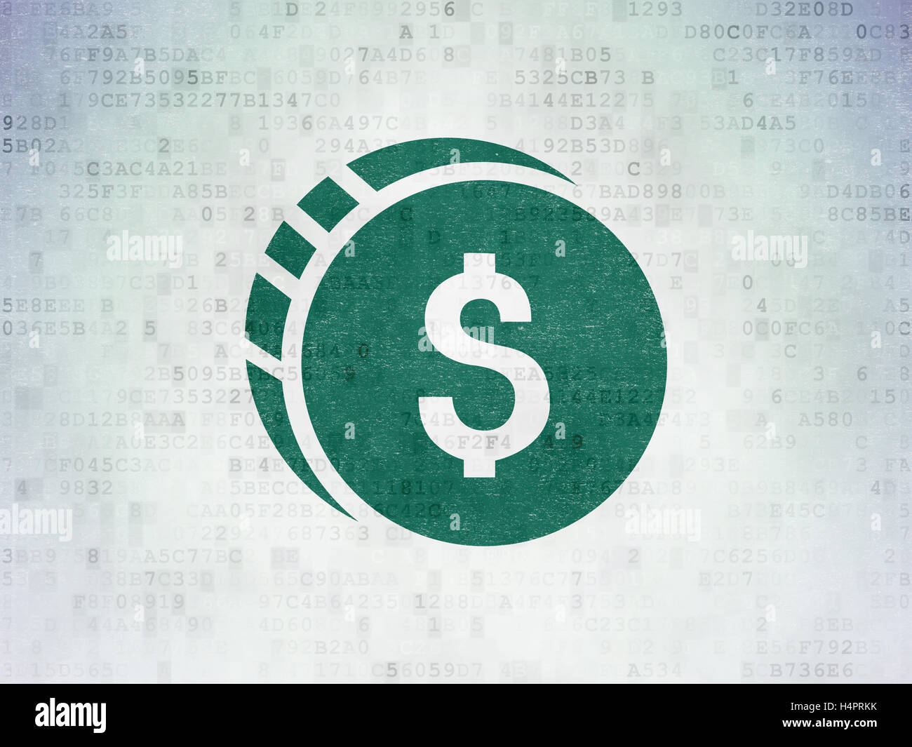 Money concept: Dollar Coin on Digital Data Paper background Stock Photo ...