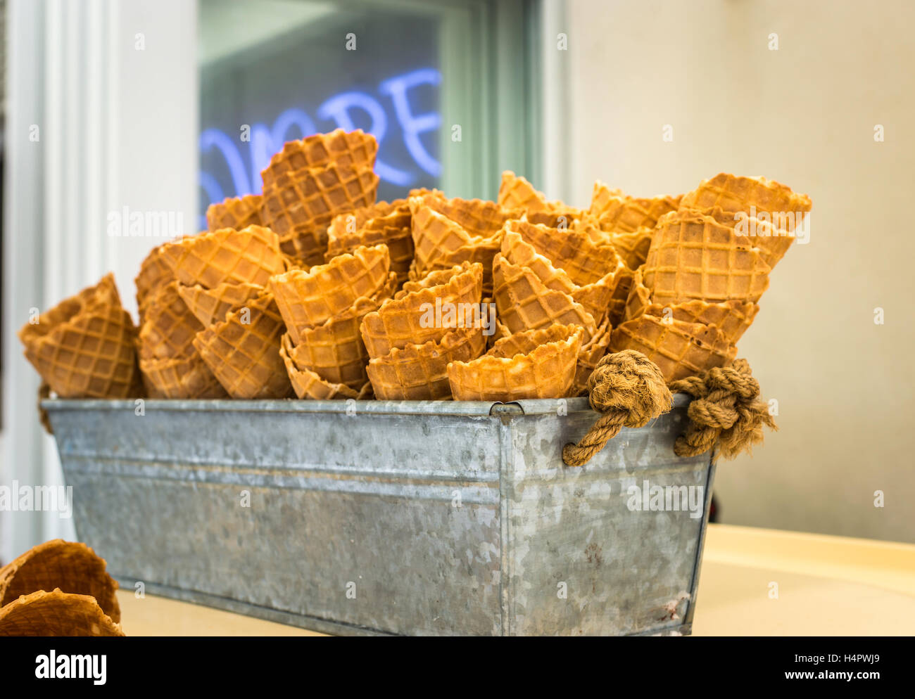 Delicious wafer cups for ice-cream Stock Photo - Alamy