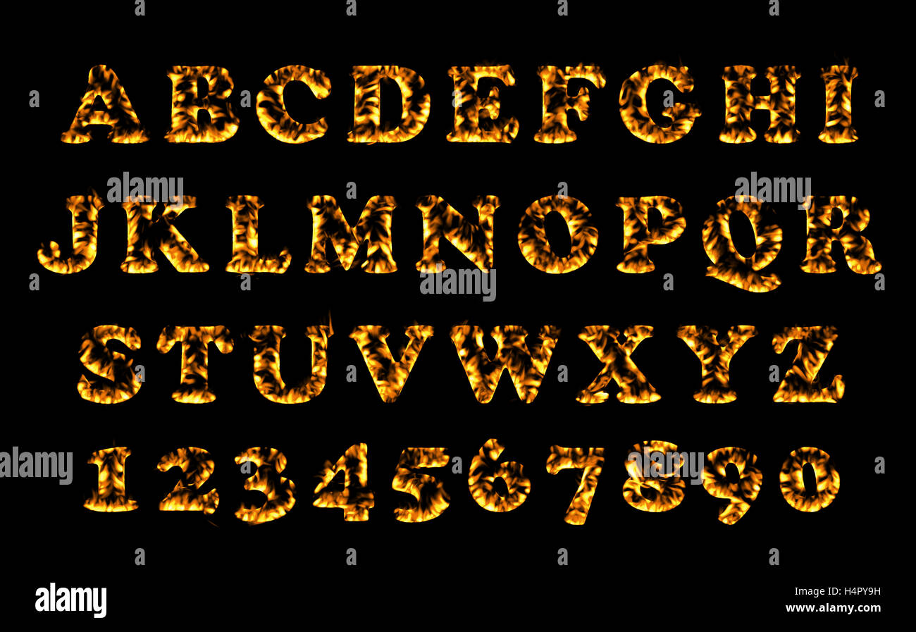 Fire font collection, Fire text collection. Alphabet of flame Stock ...