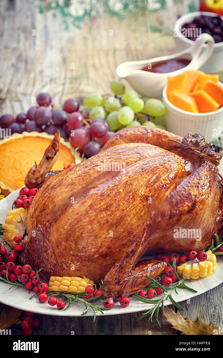 Thanksgiving Turkey table with copy space Stock Photo - Alamy