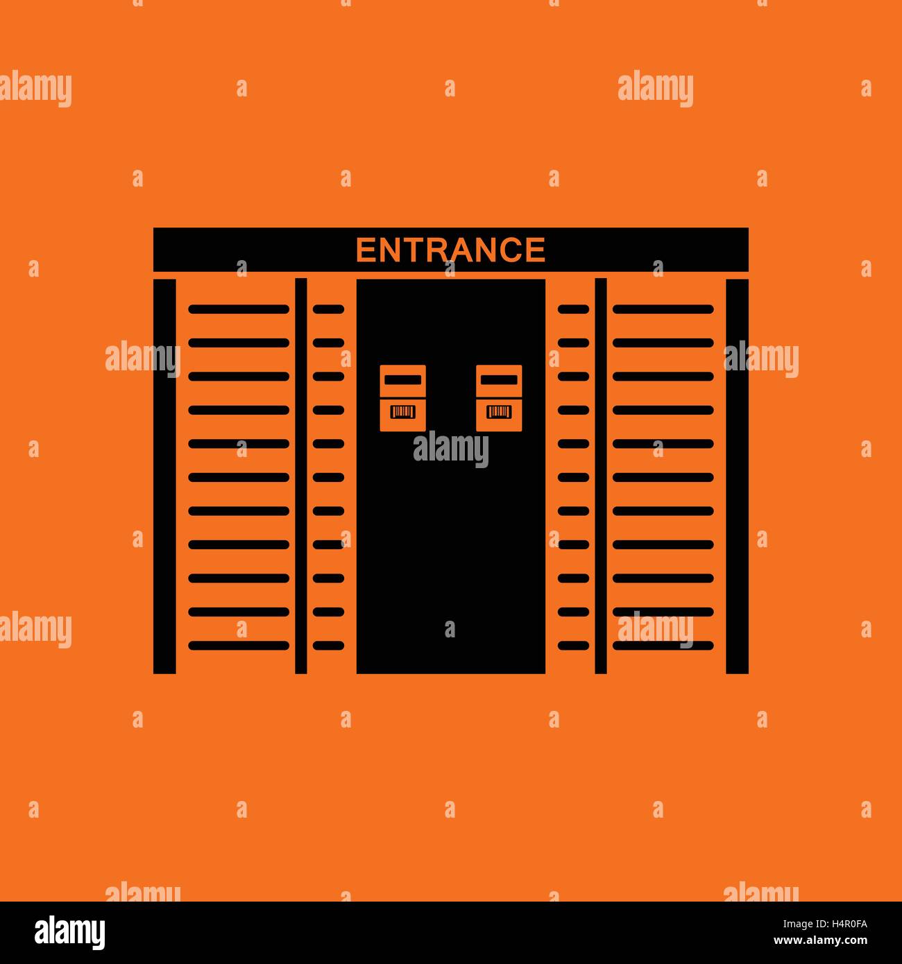 Stadium entrance turnstile icon. Orange background with black. Vector ...