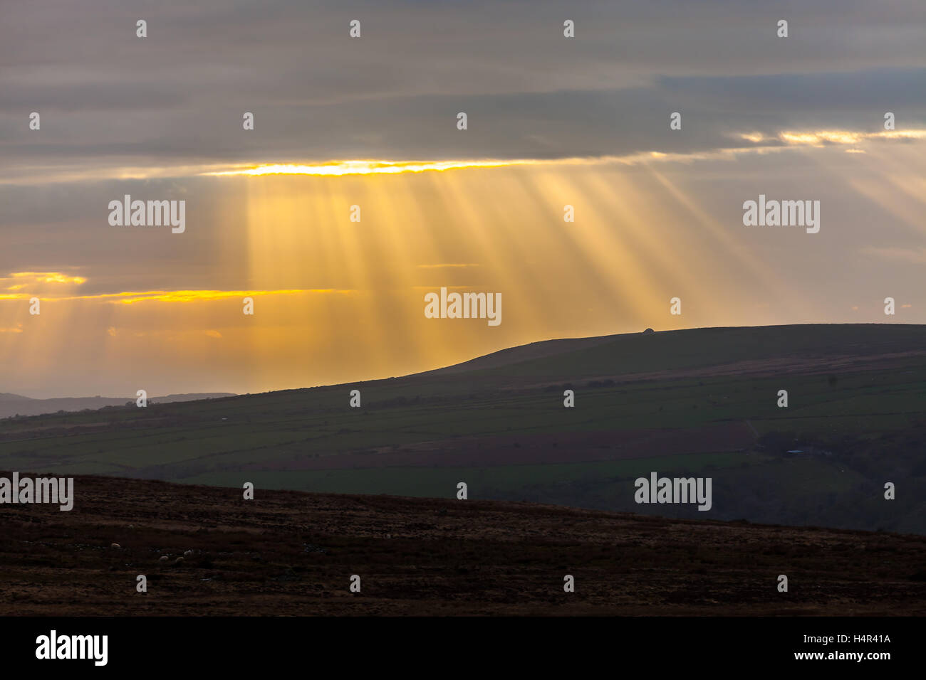 Sun rays over the Preseli Hills, Pembrokeshire Stock Photo - Alamy