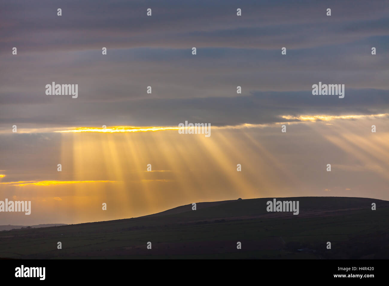 Sun rays over the Preseli Hills, Pembrokeshire Stock Photo - Alamy