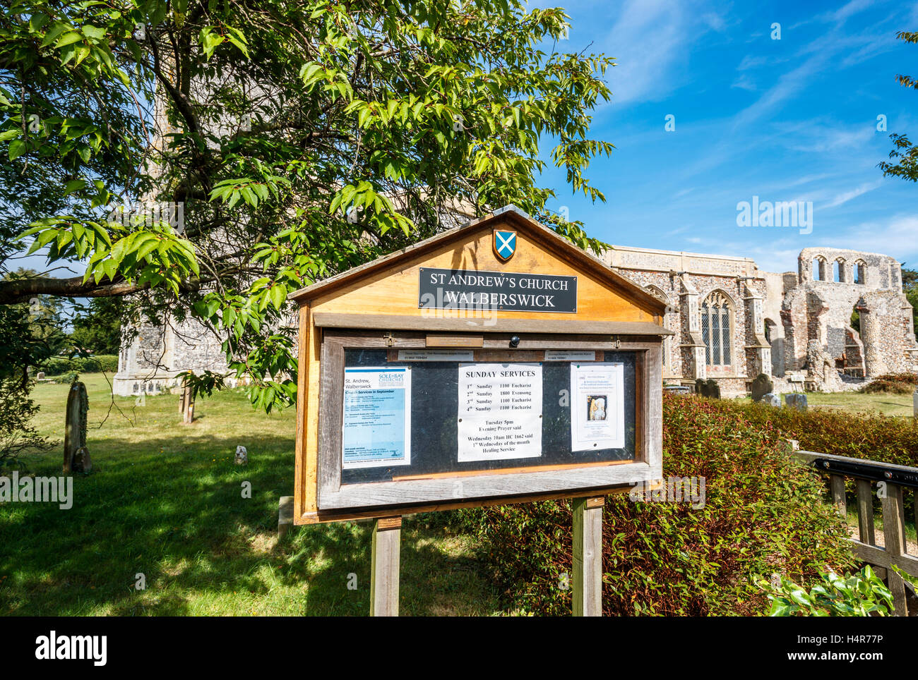 Notice board outside St Andrew's Church, Walberswick, Suffolk Coastal ...