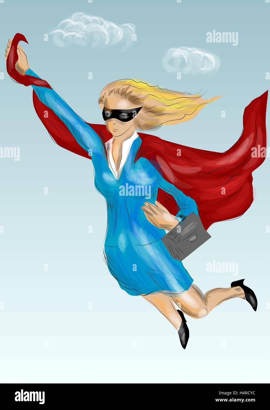 businesswoman. cartoon girl fly in ble sky Stock Vector Image & Art - Alamy