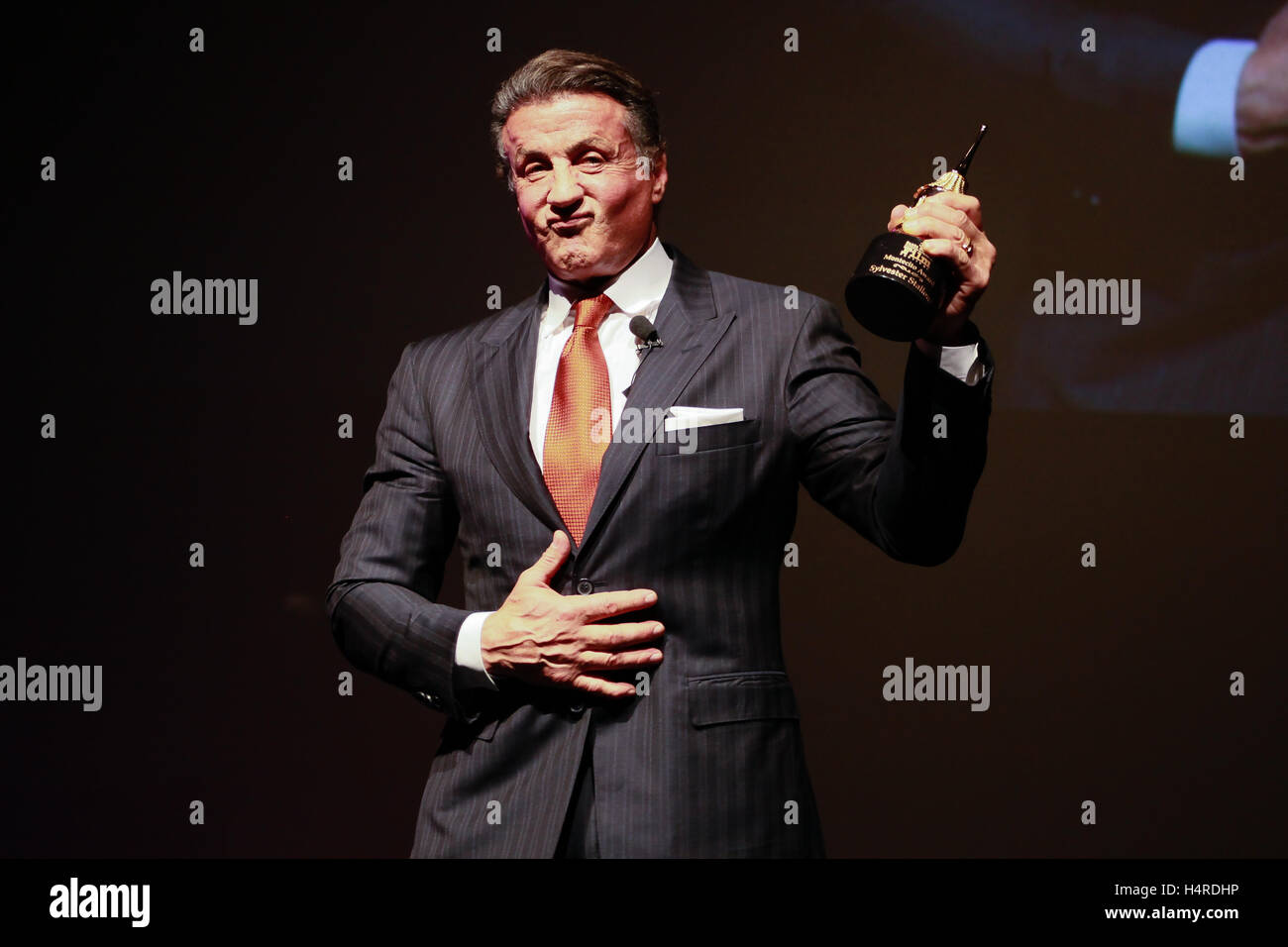 Actor Sylvester Stallone poses raises the Montecito Award at The Santa ...