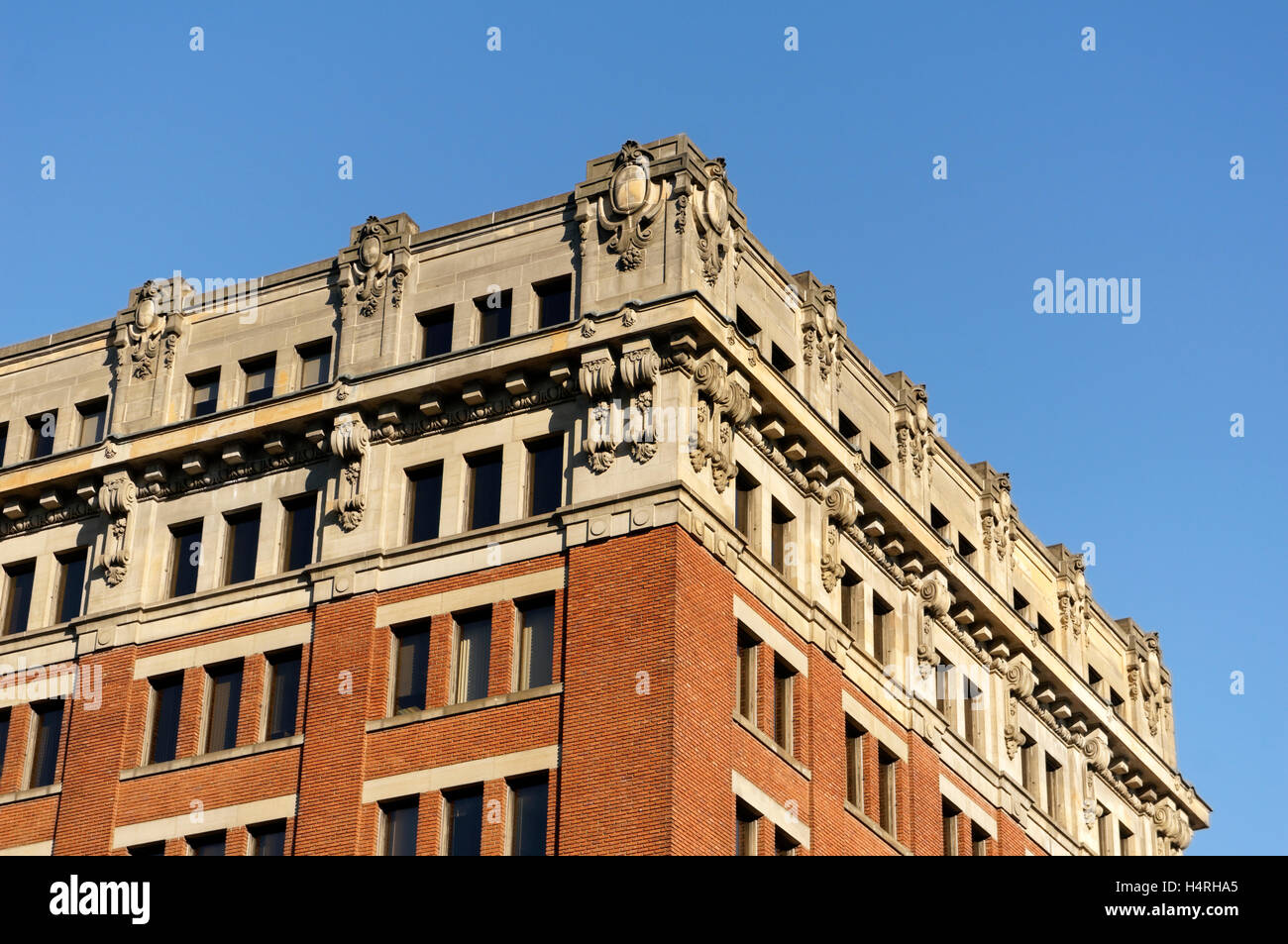 Closeup of historical office building in Old Montreal, Quebec, Canada ...