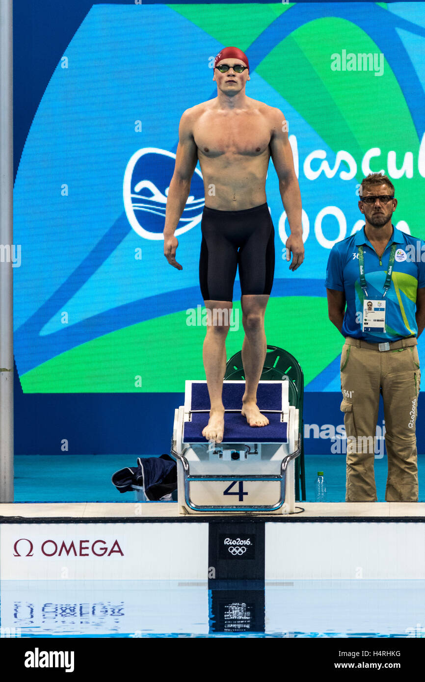 Rio de Janeiro, Brazil. 6 August 2016. Adam Peaty (GRB) breaks the ...