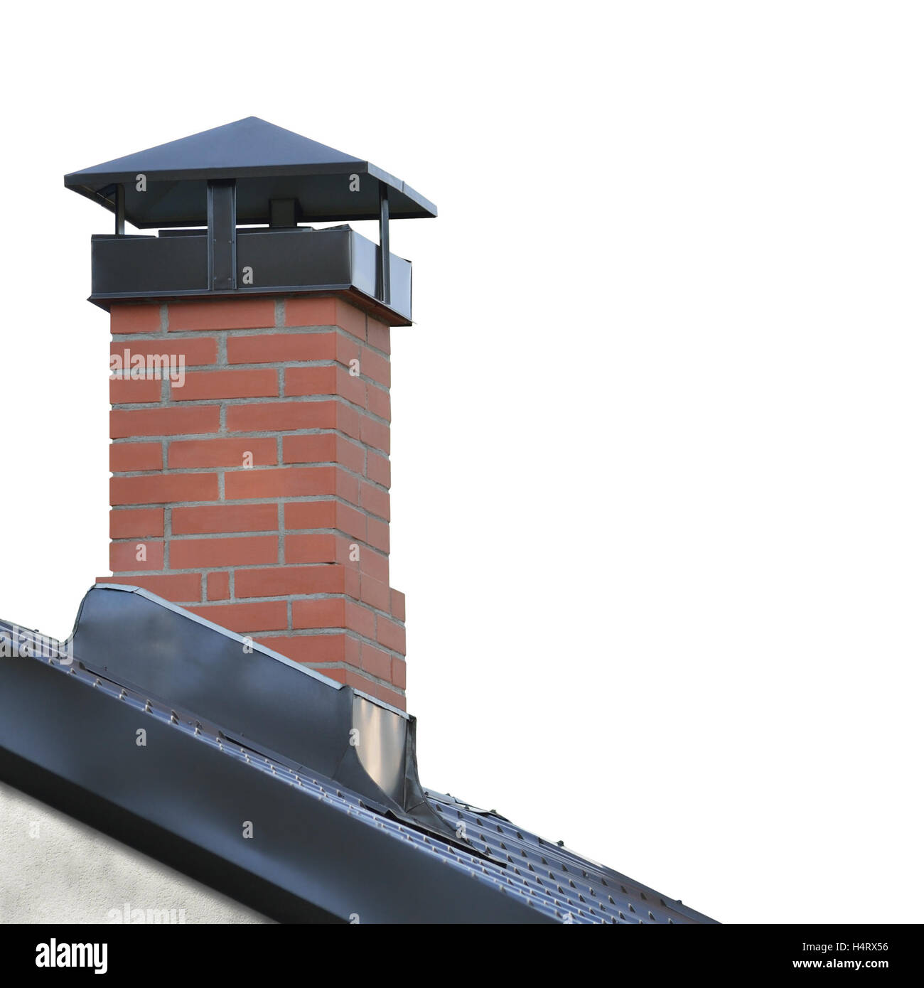 Red Brick Chimney, Grey Steel Tile Roof Texture, Gray Tiled Roofing ...