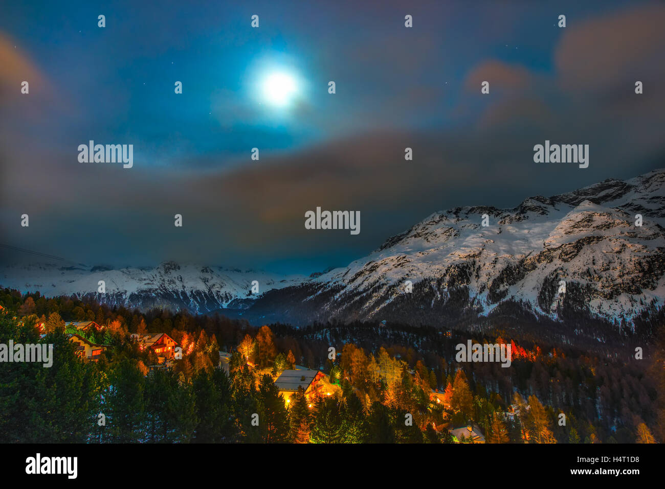 Alpine village night Stock Photo - Alamy