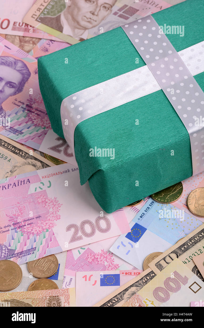 banknotes, clear image of dollars and new bills Ukrainian national ...