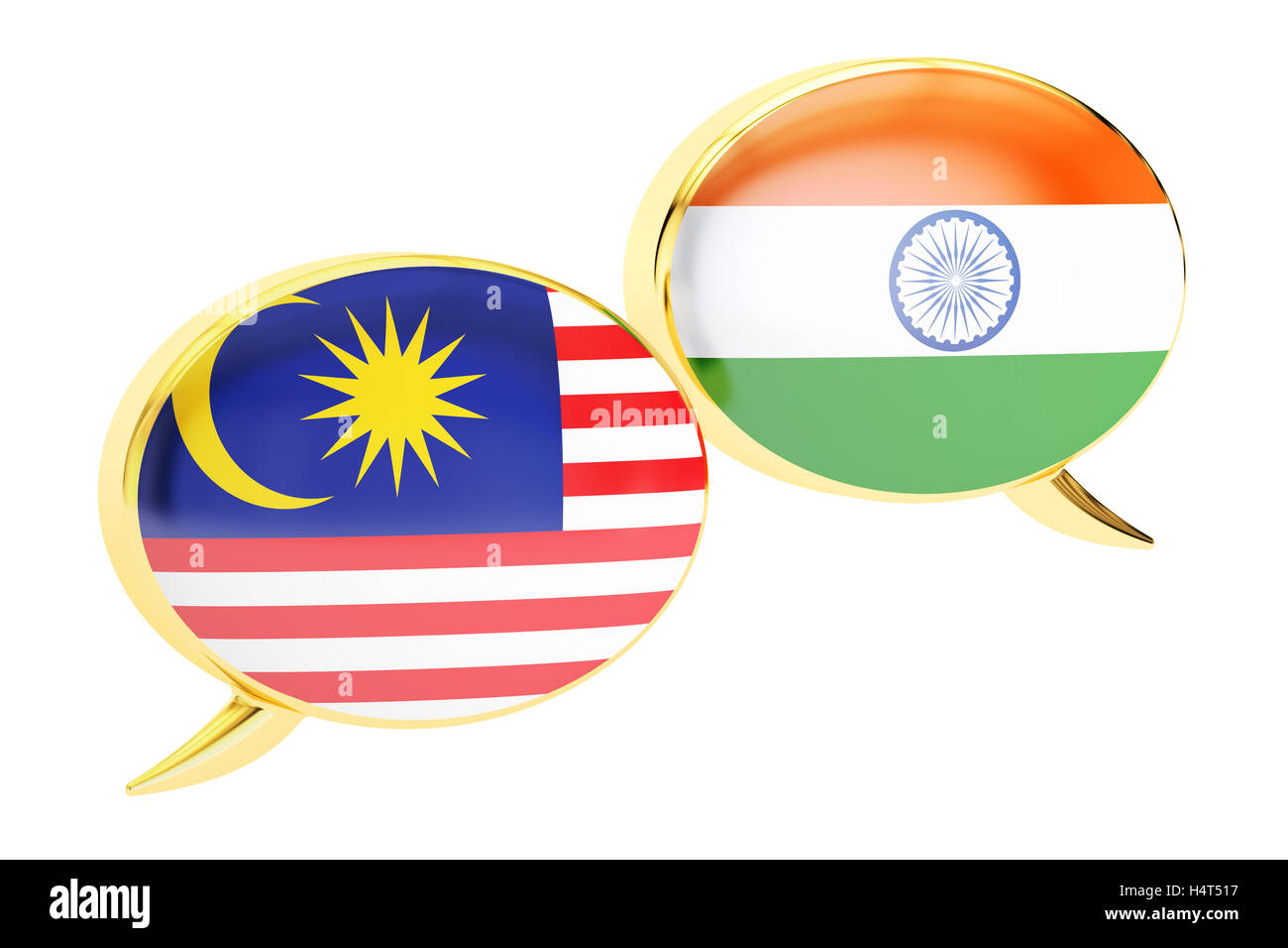 Speech bubbles, Malaysian-Indian translation concept. 3D rendering ...