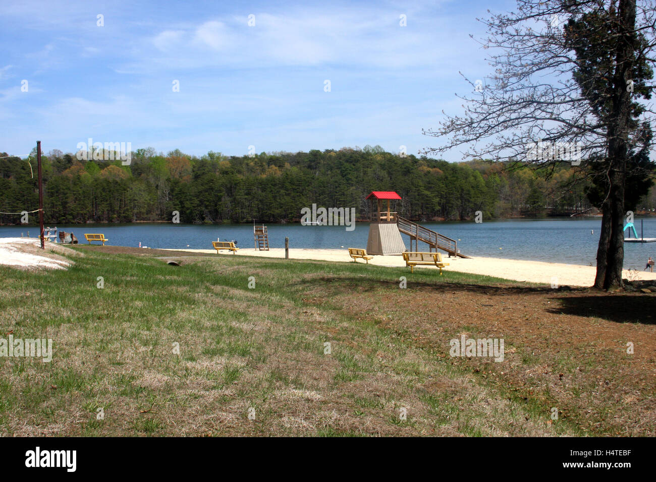 View of the lake and beach at Smith Mountain Lake State Park, Virginia ...