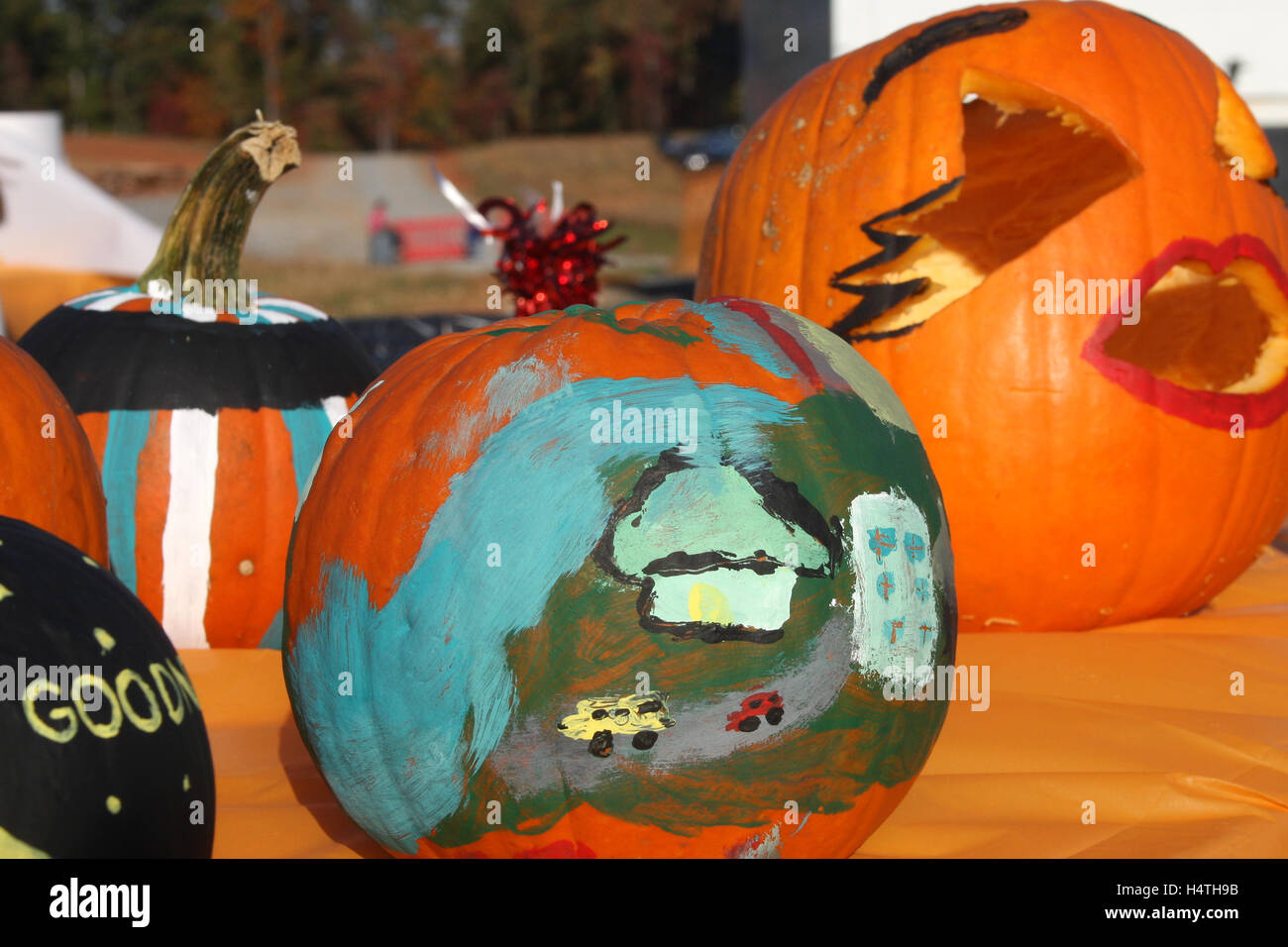 Beautiful and colorful painted pumpkins in fall Stock Photo - Alamy