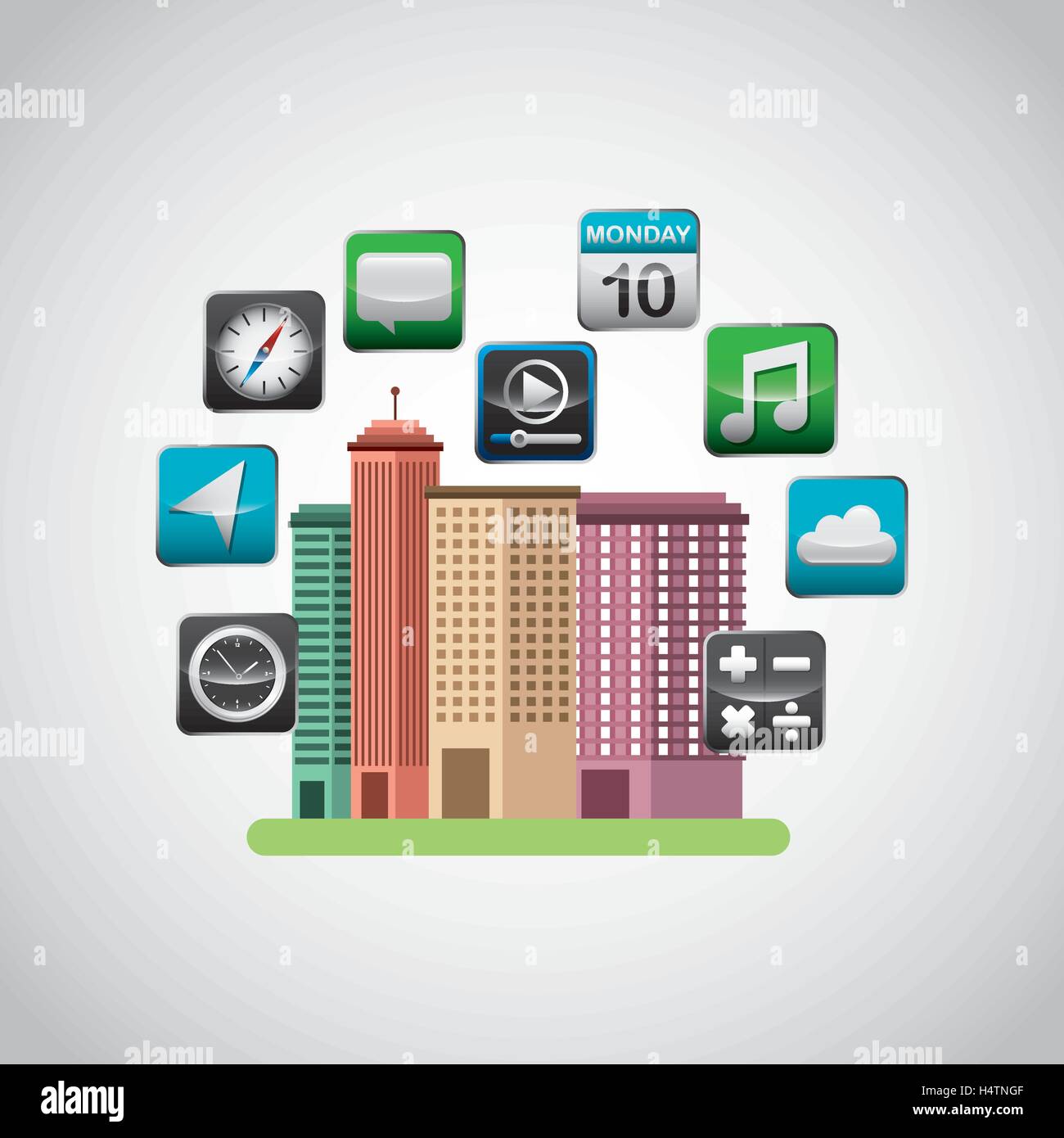 cityscape with app store icons Stock Vector Image & Art - Alamy