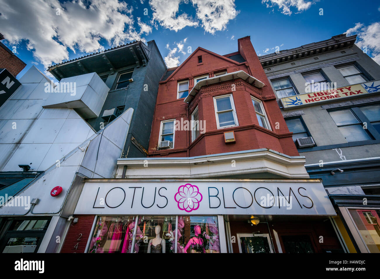 Buildings along 18th Street in Adams Morgan, in Washington, DC Stock ...