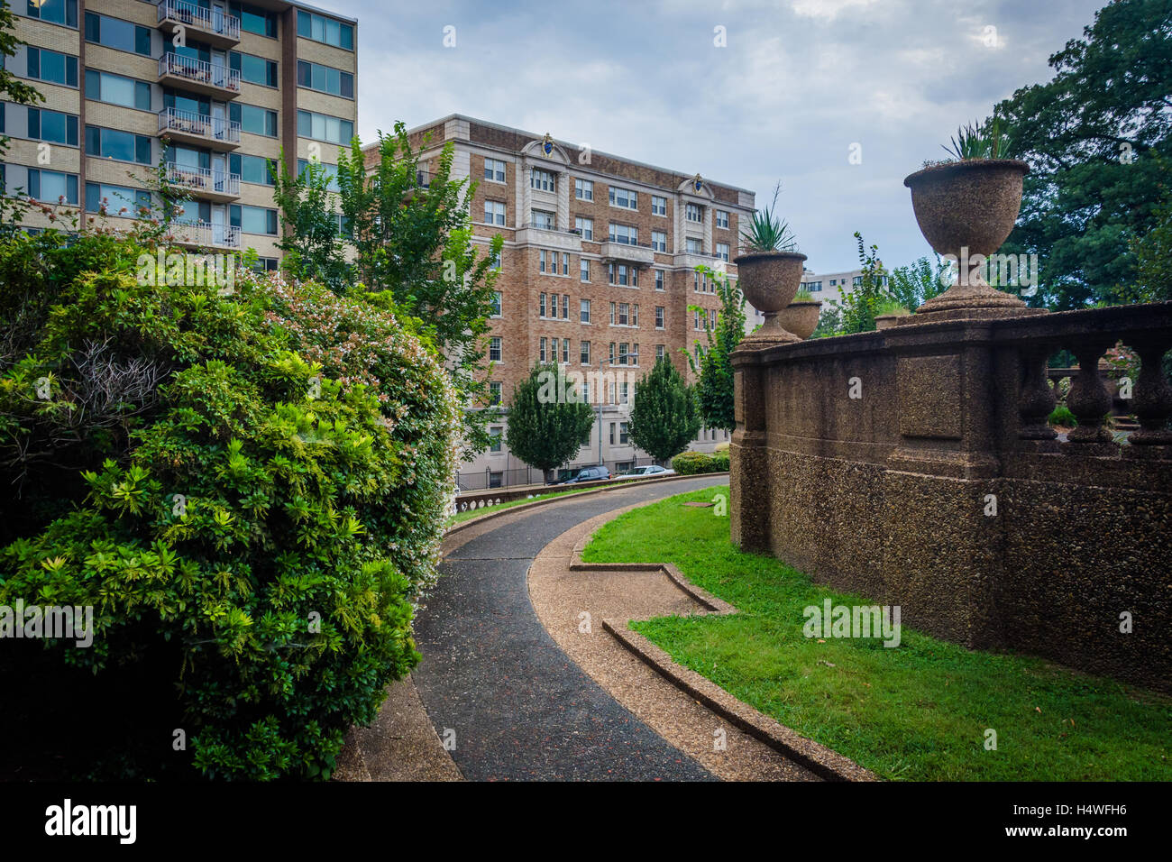 Bushes and walkway at Meridian Hill Park, in Washington, DC Stock Photo ...