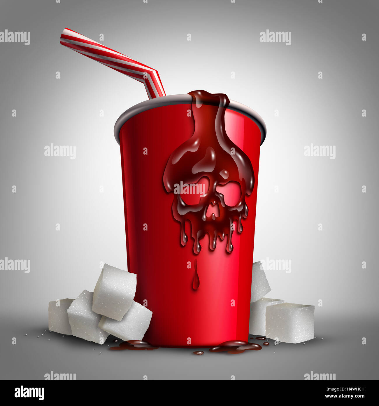 Soda sugar risk as a cup with cola inside as a drop of liquid shaped as ...