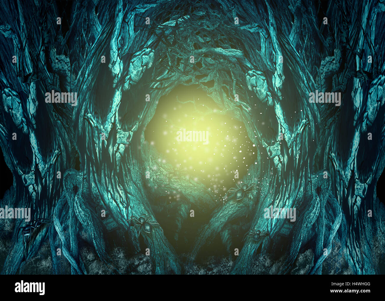 Haunted Forest background as creepy woods with evil trees and spiders ...