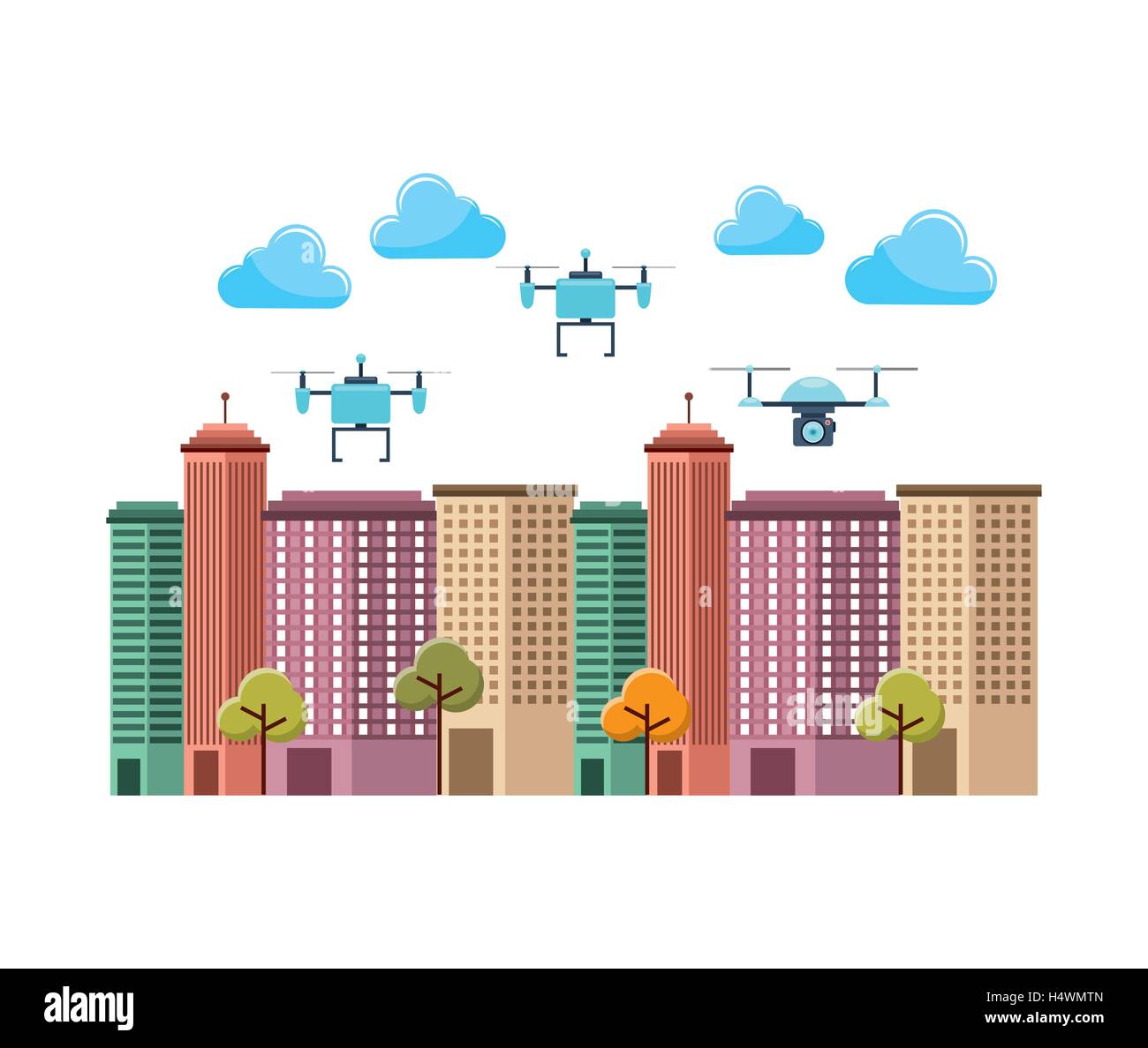 cityscape buildings with drones flying Stock Vector Image & Art - Alamy