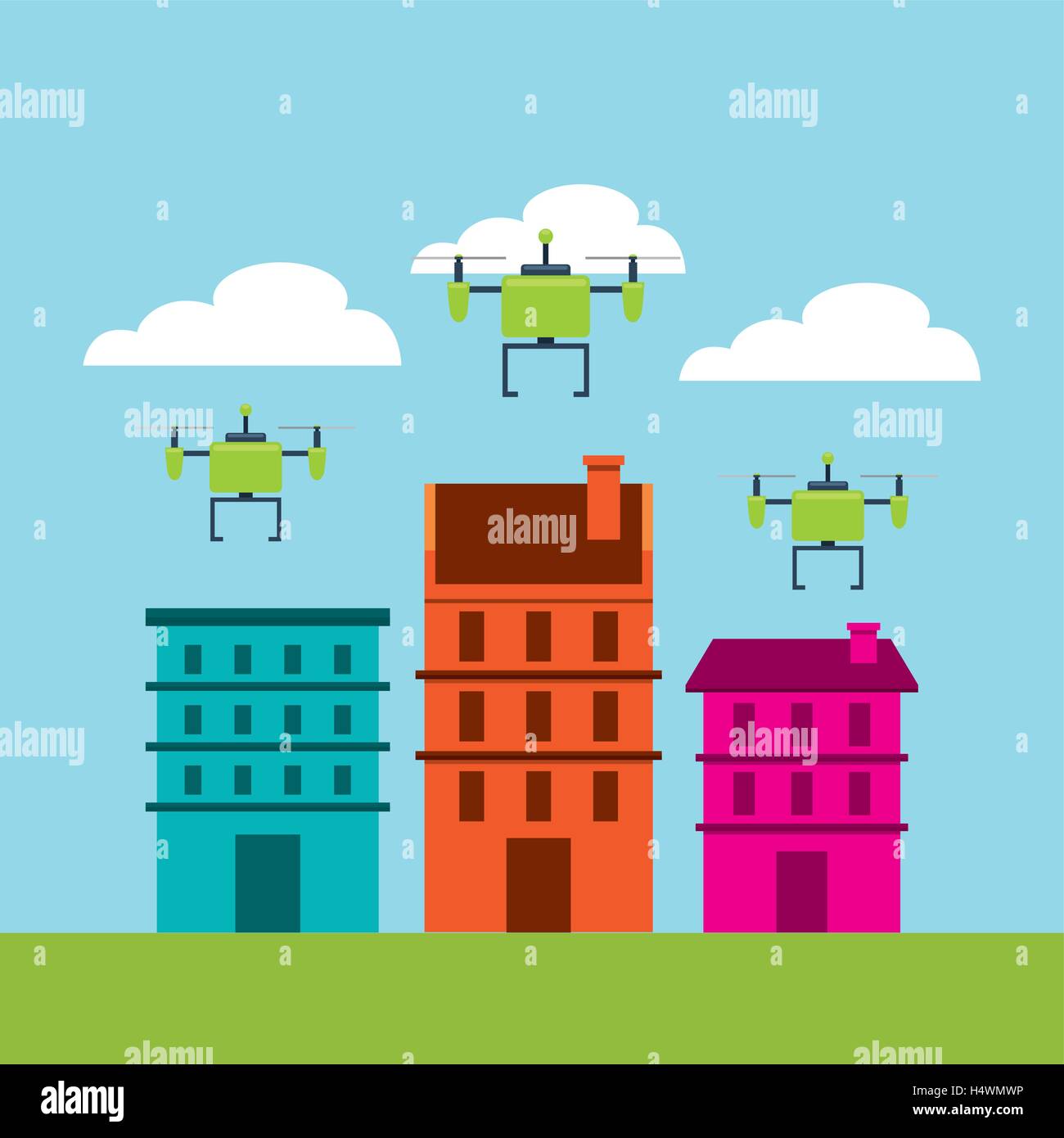 cityscape buildings with drones flying Stock Vector Image & Art - Alamy
