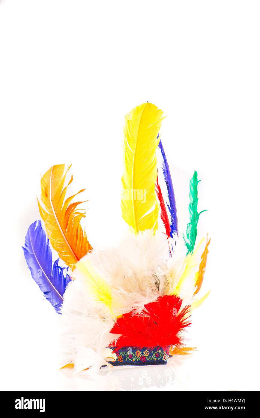 Colorful carnival Indian feathers on white background Stock Photo - Alamy