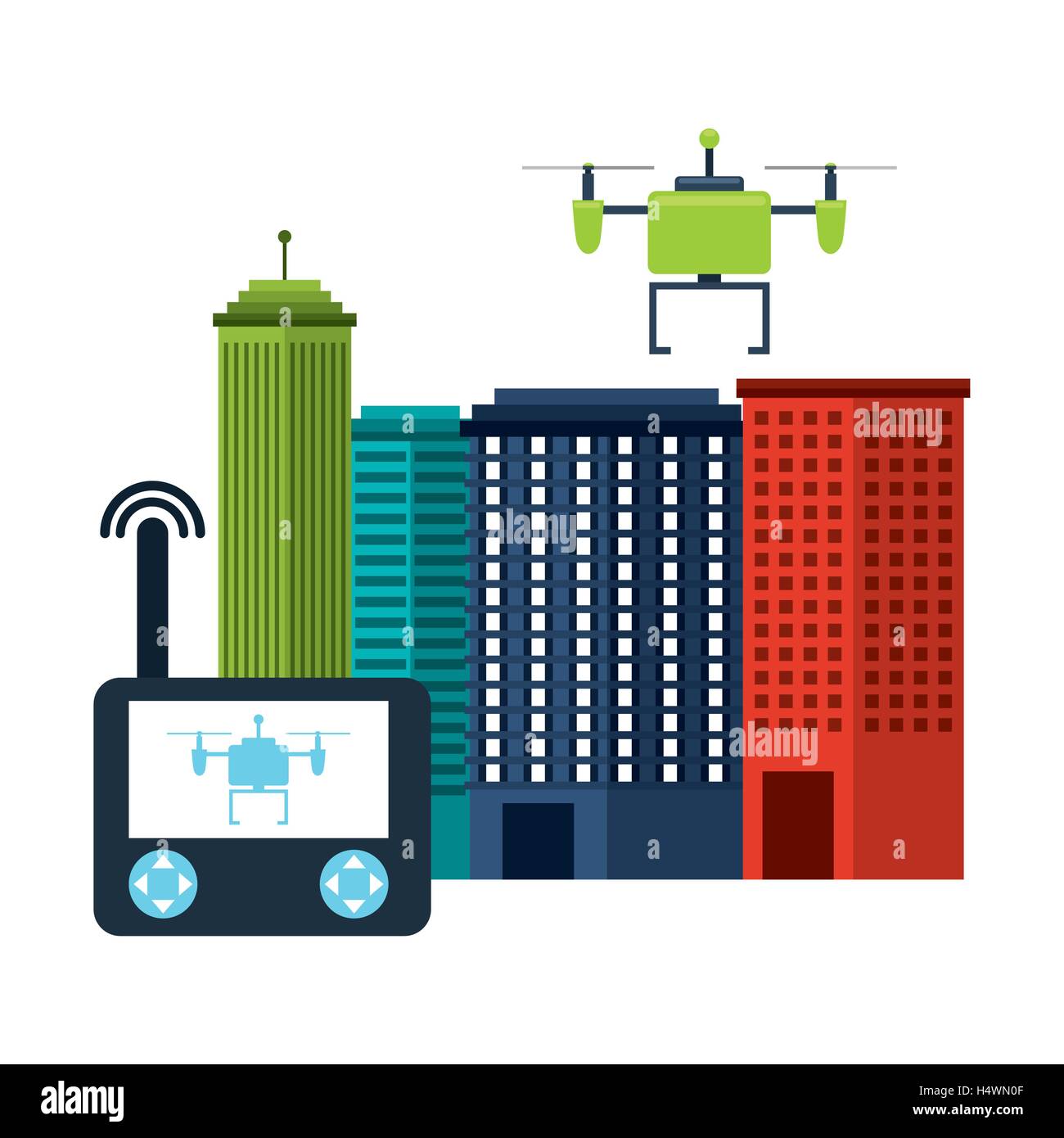 cityscape buildings with drones flying Stock Vector Image & Art - Alamy