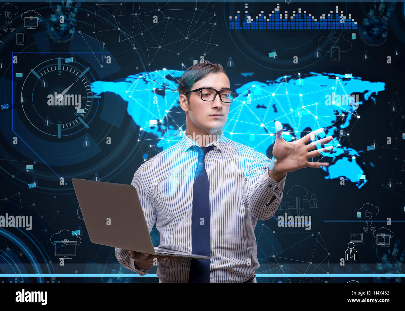 Man in social data management concept Stock Photo - Alamy