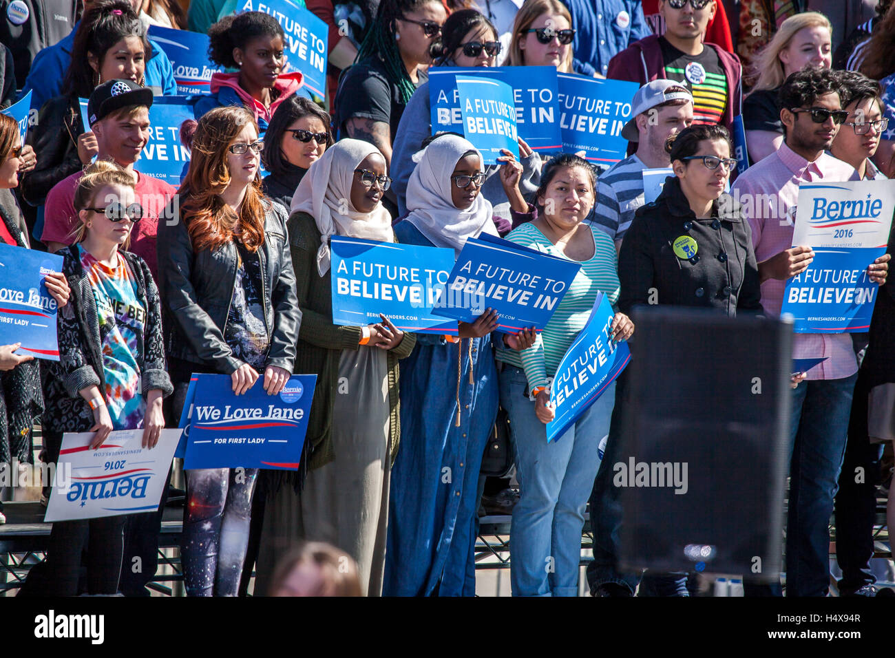 Crowd of supporters holding signs at A Future to Believe In Salt Lake ...