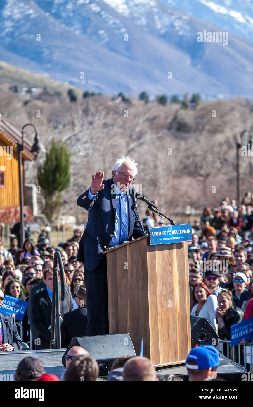 Senator Bernie Sanders holds a A Future to Believe In Salt Lake City ...
