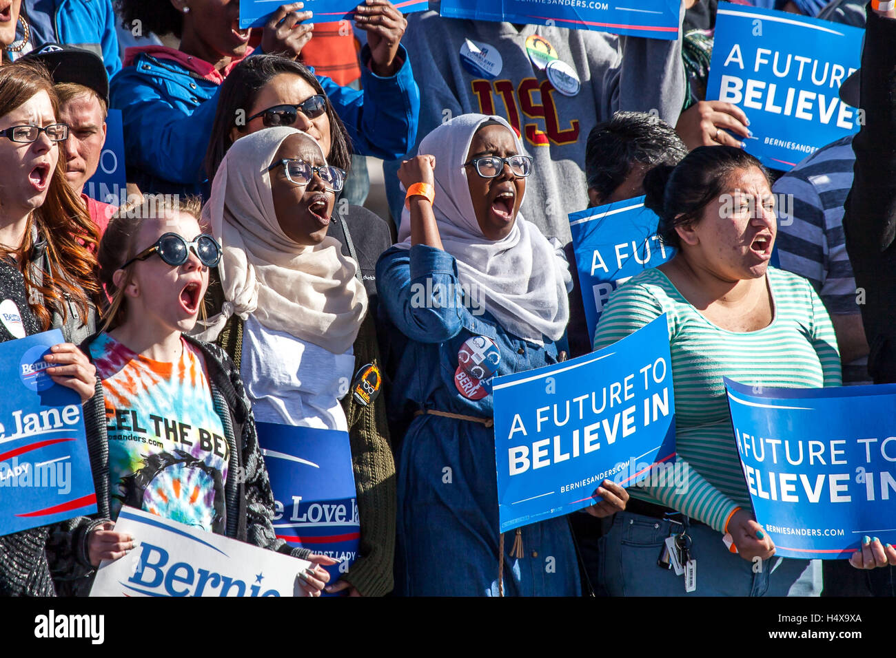 Crowd of supporters holding signs attend A Future to Believe In Salt ...