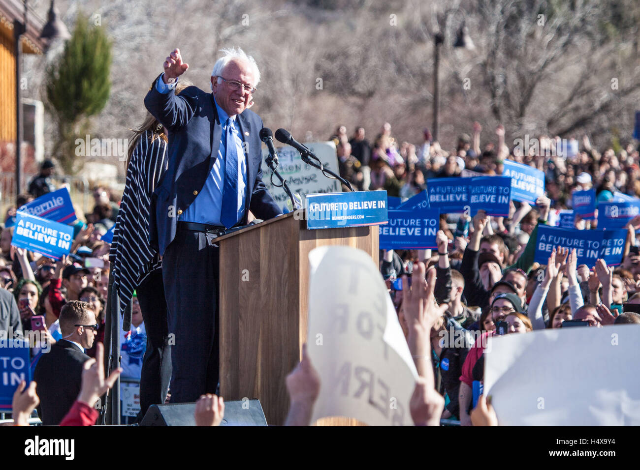Senator Bernie Sanders holds a A Future to Believe In Salt Lake City ...