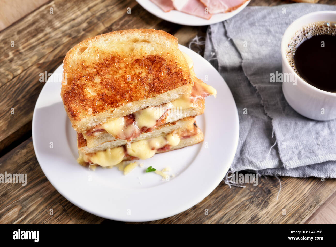 Breakfast toast sandwich with bacon and cheese Stock Photo - Alamy
