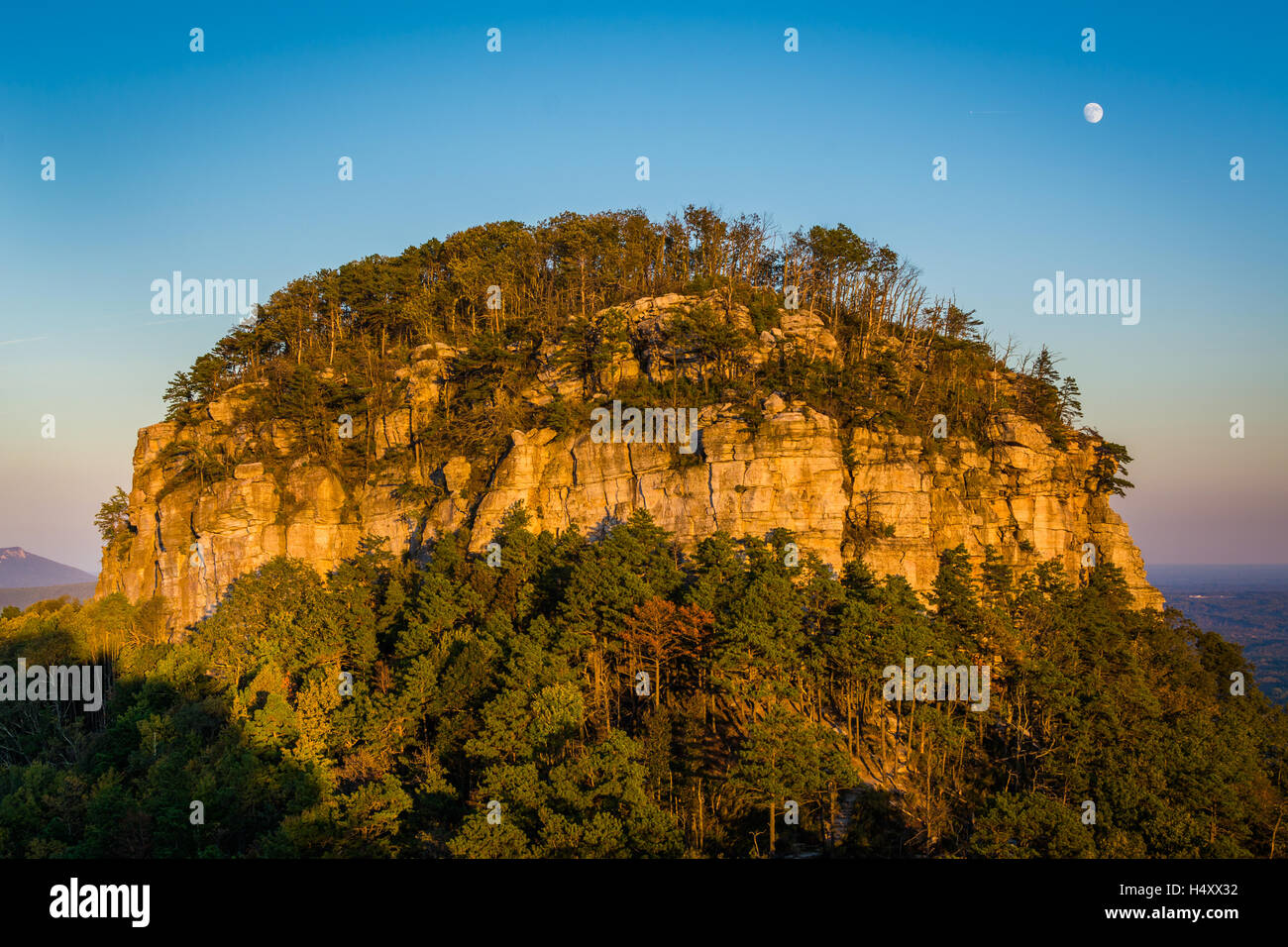 The Big Pinnacle of Pilot Mountain, seen at sunset from Little Pinnacle ...