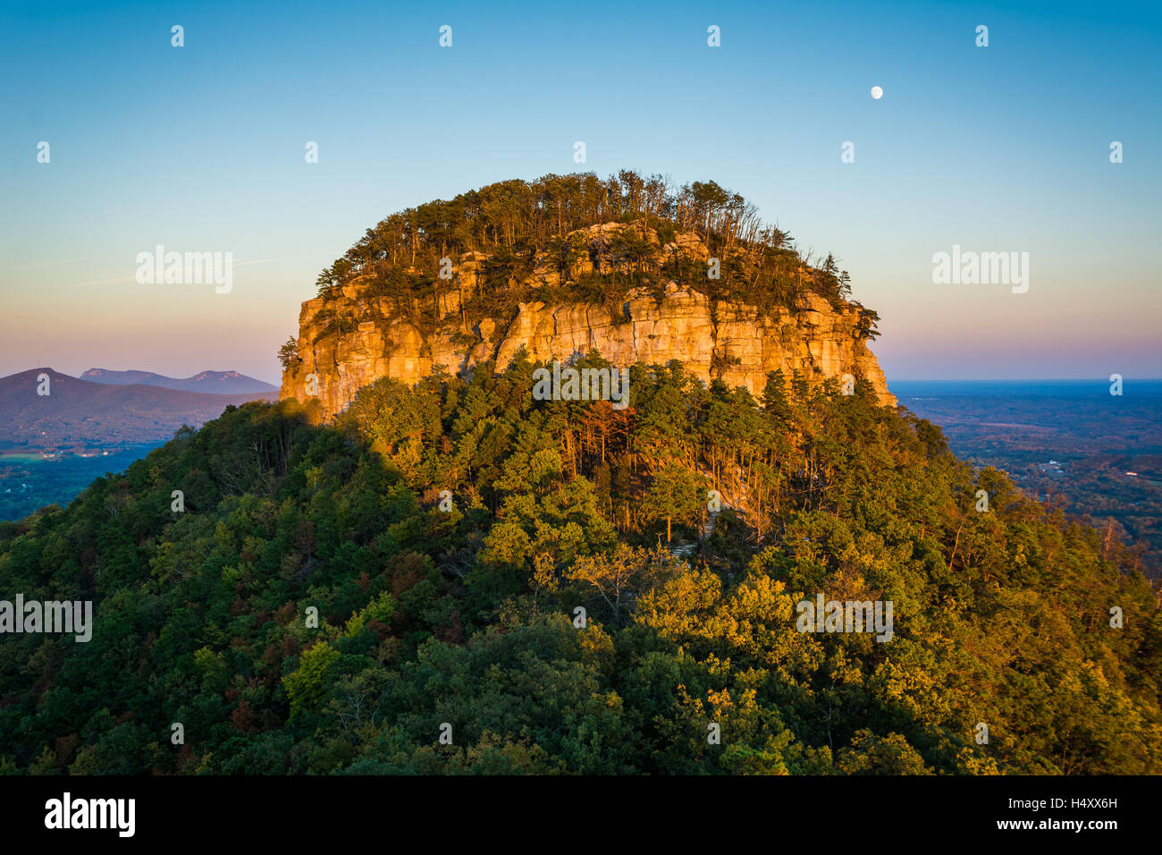 The Big Pinnacle of Pilot Mountain, seen at sunset from Little Pinnacle ...