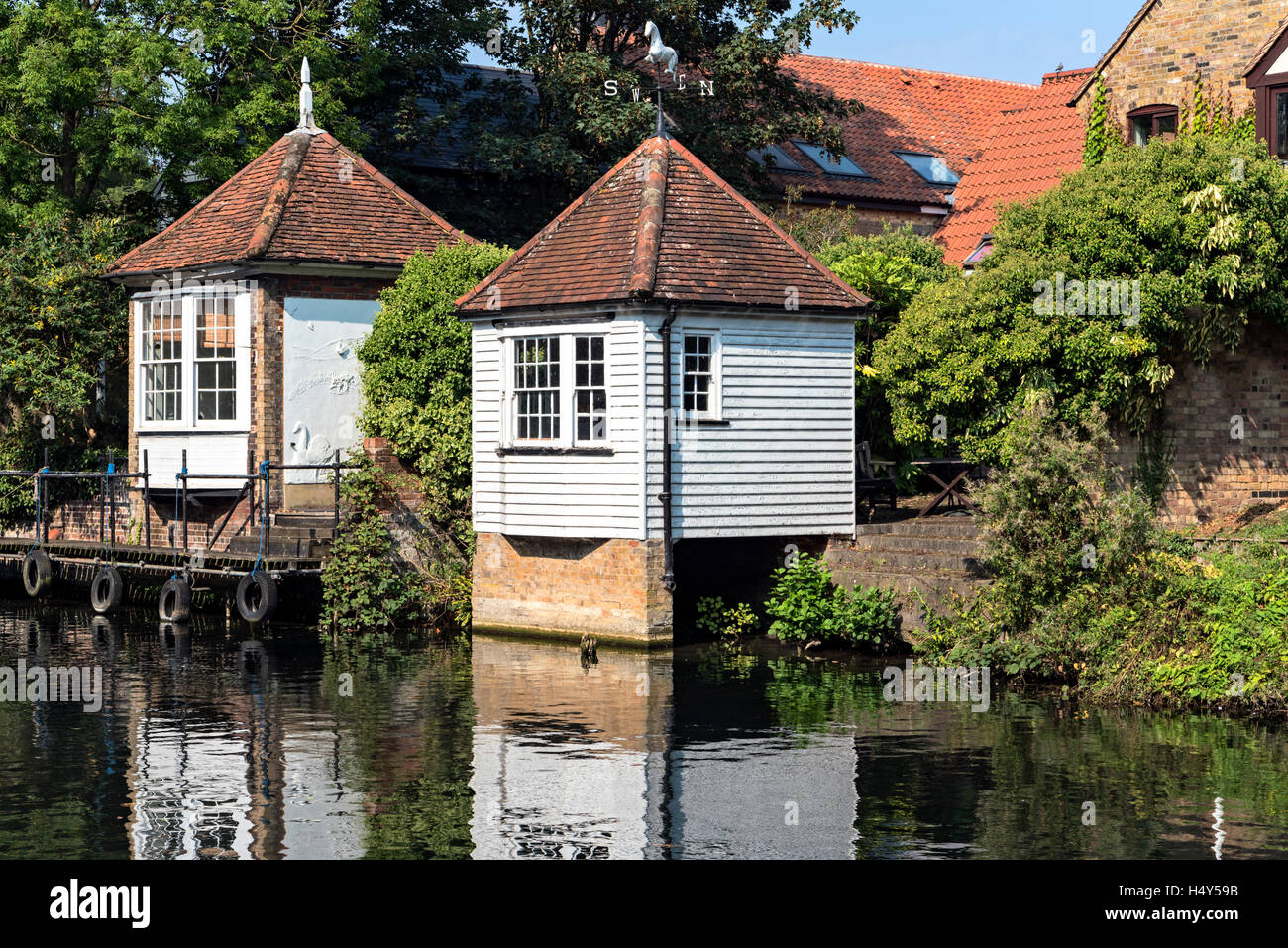 Gazebos overlooking River Lee, Ware, Hertfordshire Stock Photo - Alamy