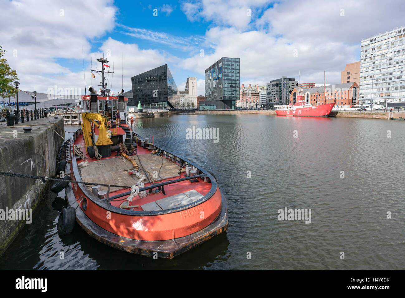 Canning Dock Liverpool, looking towards the Three Graces Stock Photo ...