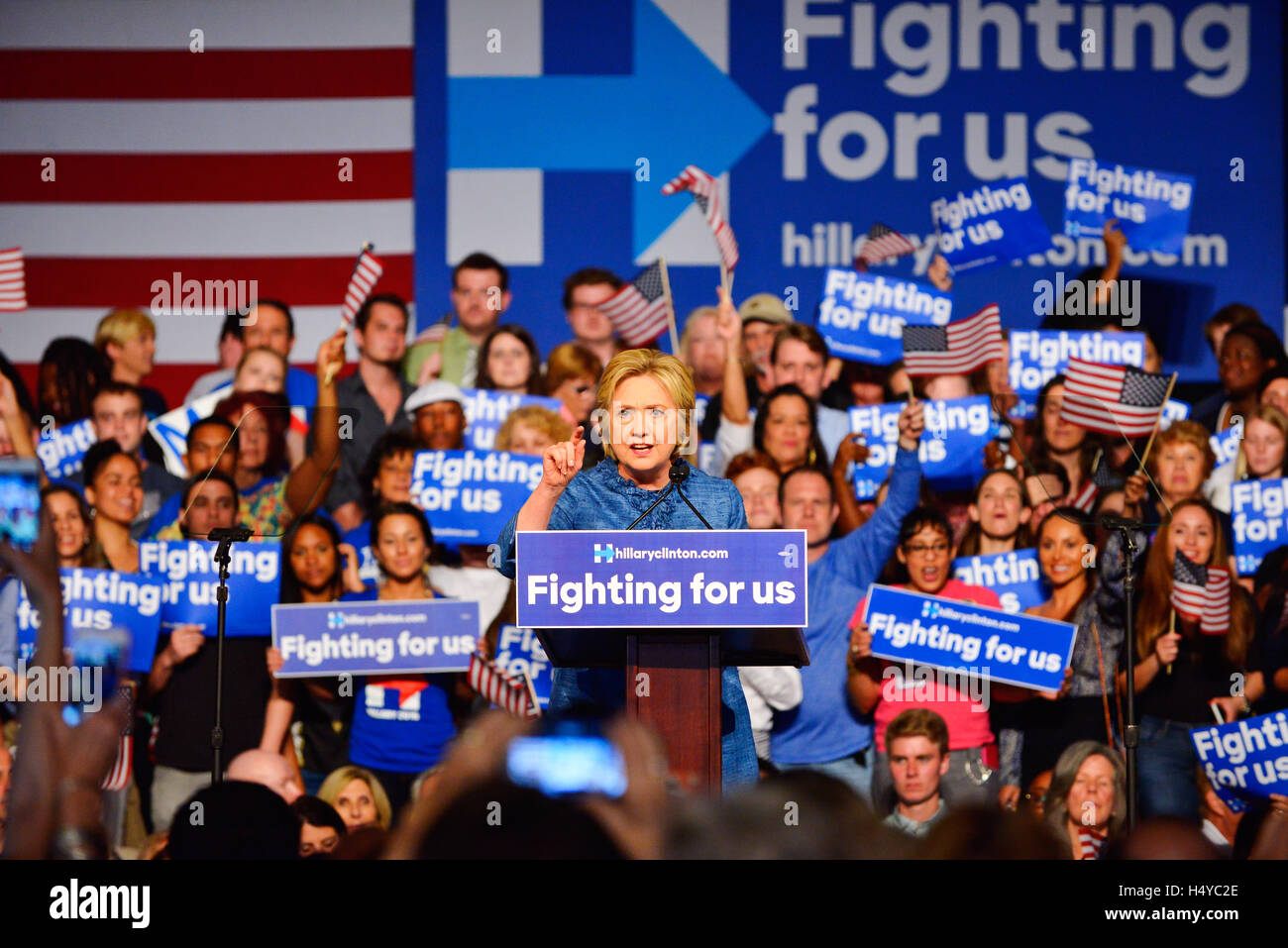 Hillary Clinton speaks to a crowd of supporters at a primary night ...