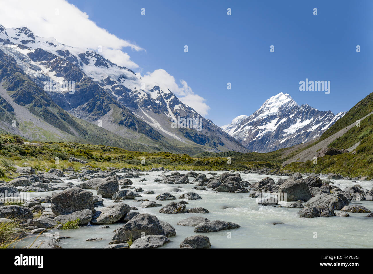 Mointain river in Aoraki Mount Cook National Park, New Zealand's South ...