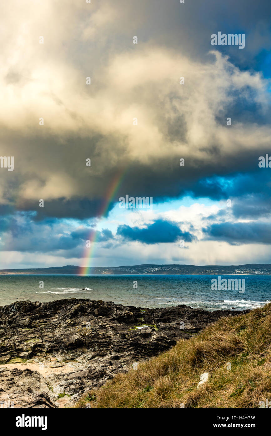 Rainbow over the Bay of St. Ives, Cornwall, United Kingdom Stock Photo ...