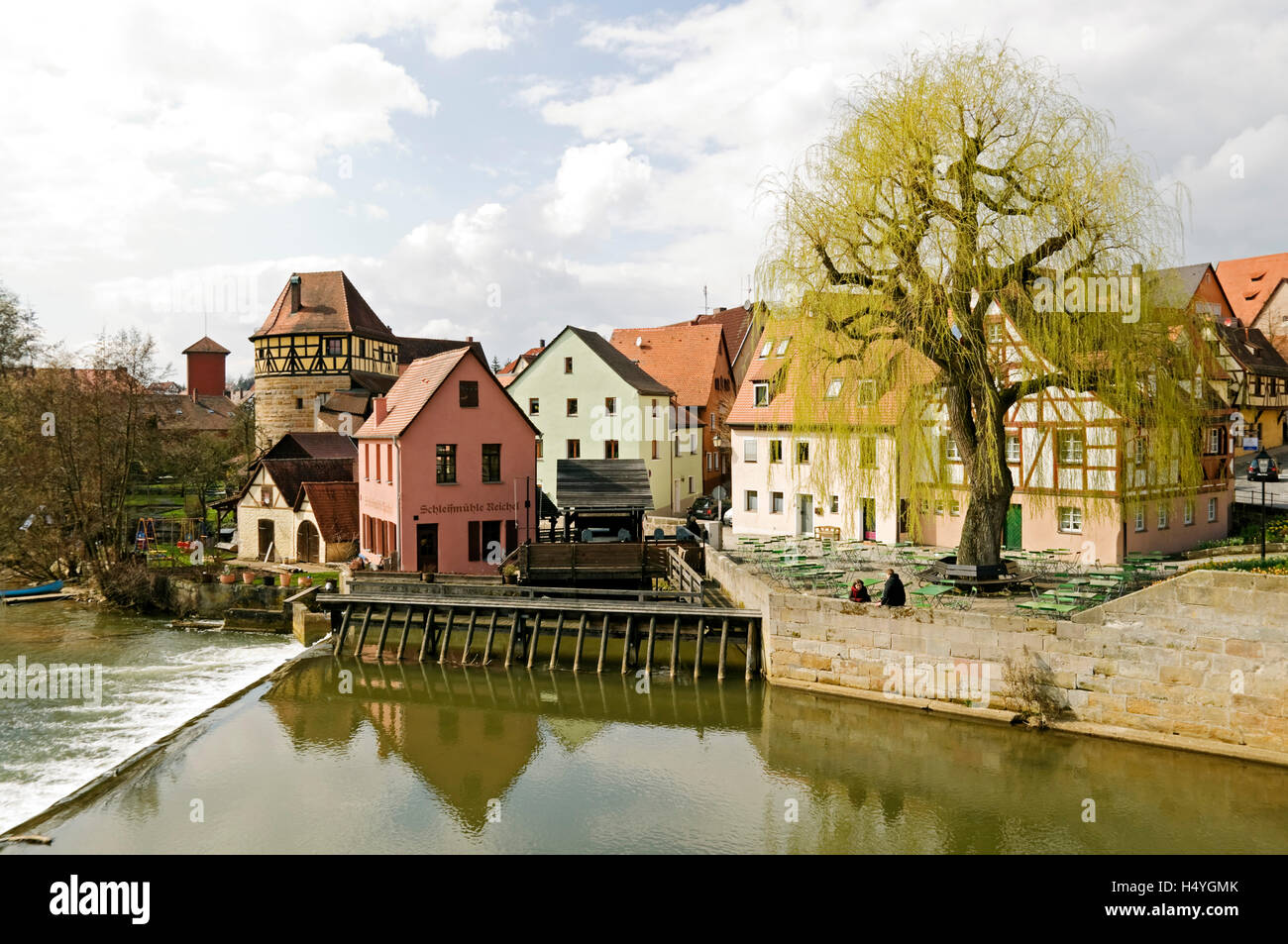 River Pegnitz and grinding mill, Lauf an der Pegnitz, Middle Franconia ...