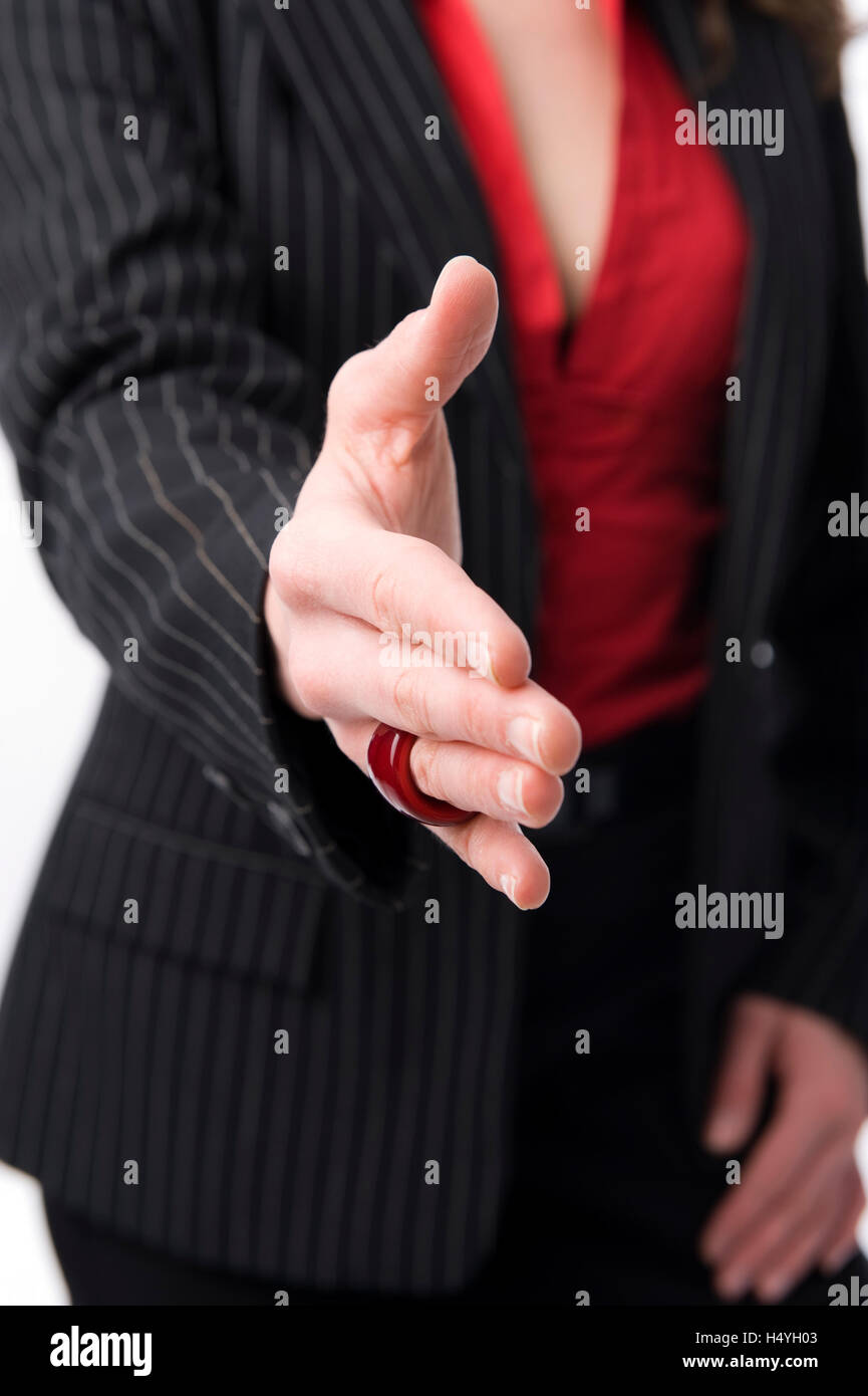Business woman with outstretched hand, handshake Stock Photo - Alamy